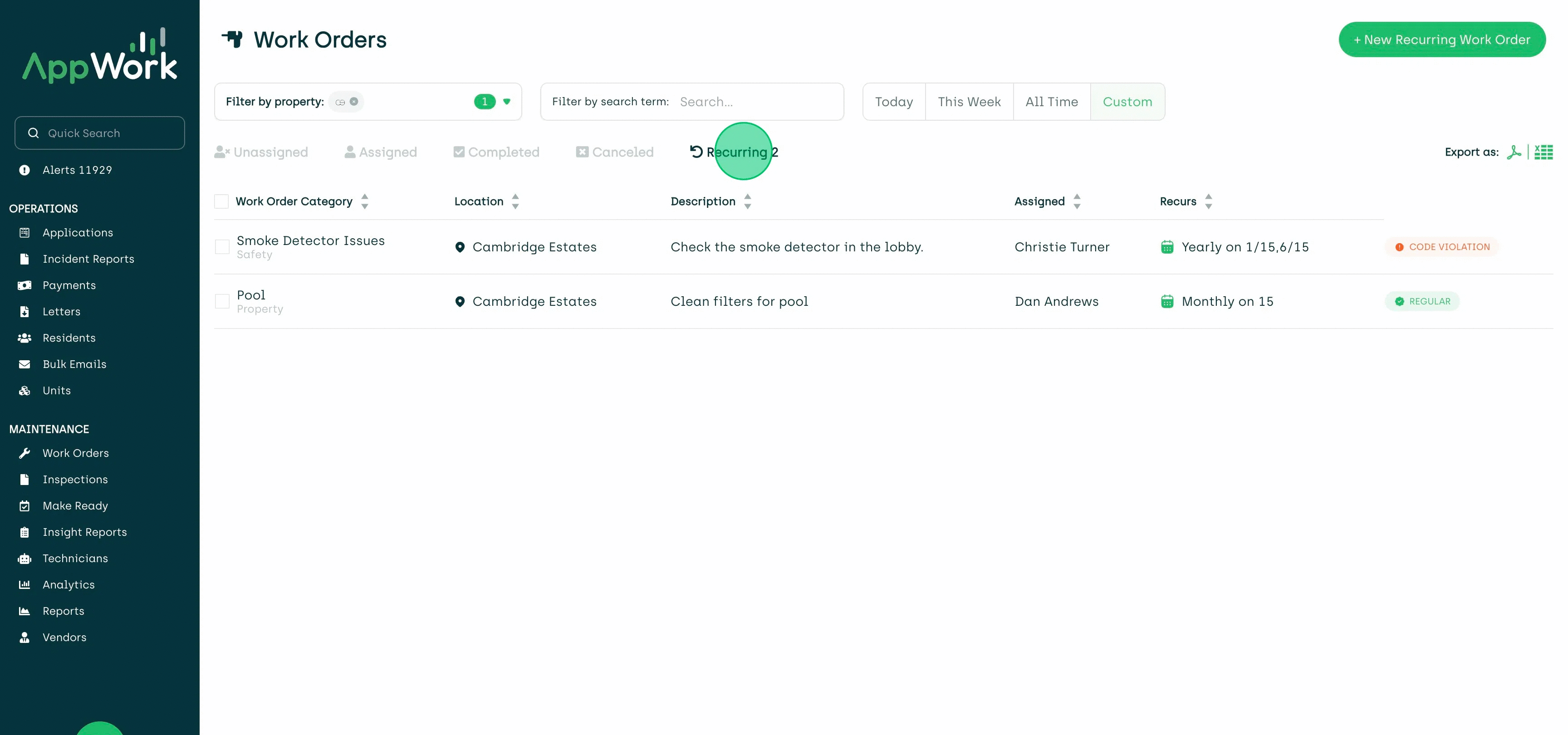 Recurring Work Orders